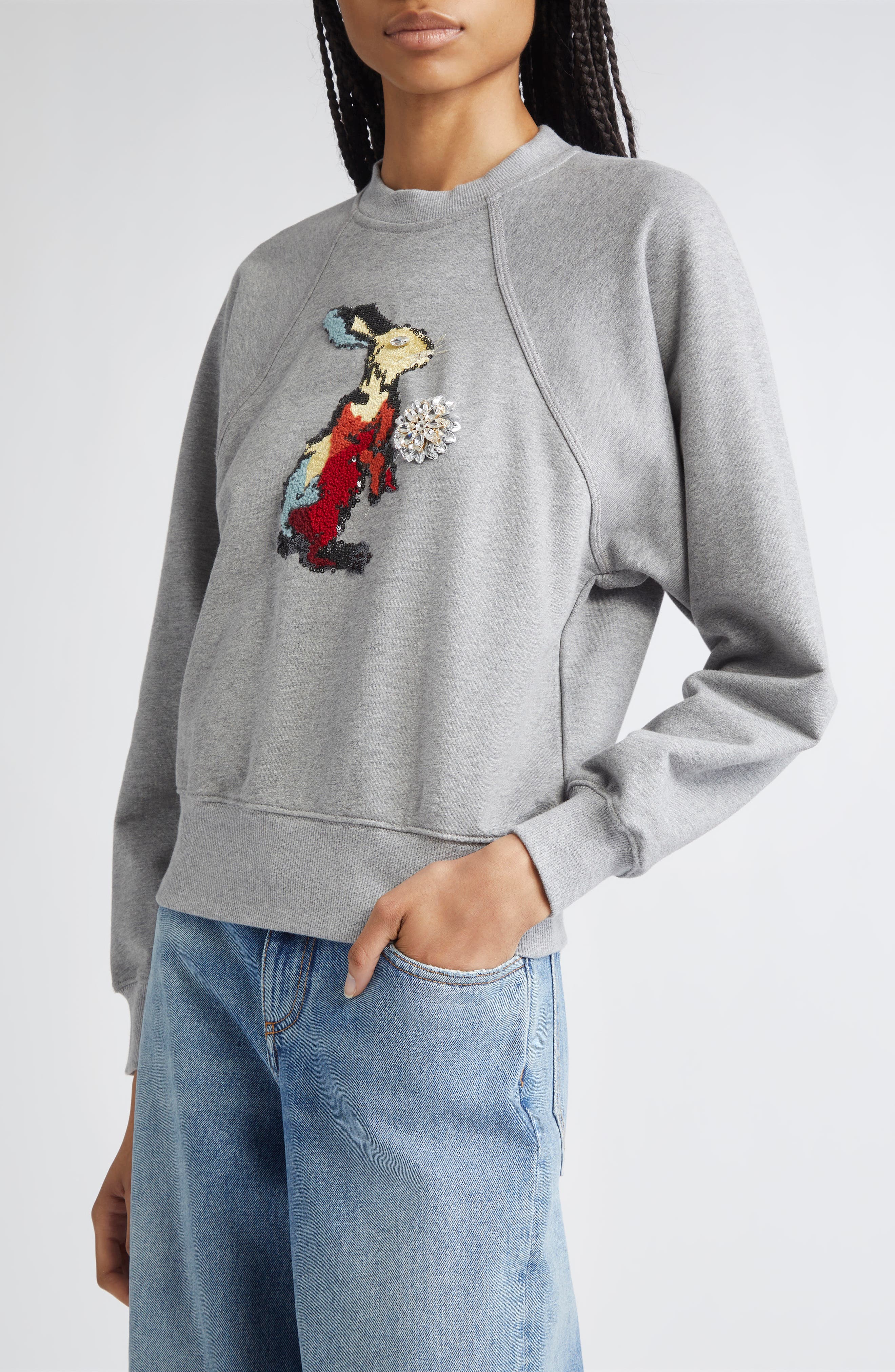 3.1 Phillip Lim Beaded Rabbit Embroidery Cotton Sweatshirt | Nordstrom