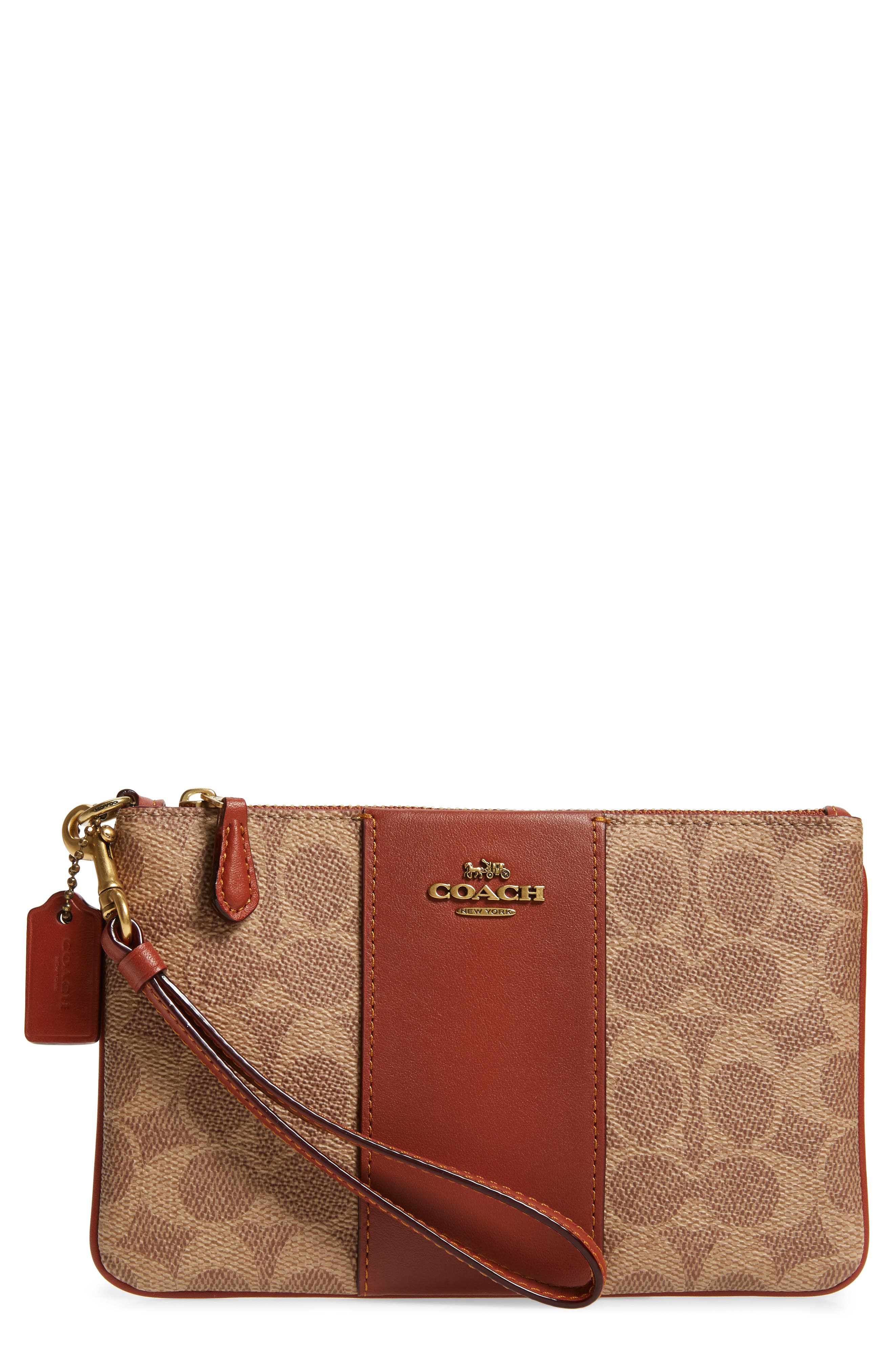 COACH Small Signature Canvas & Leather Wristlet | Nordstrom