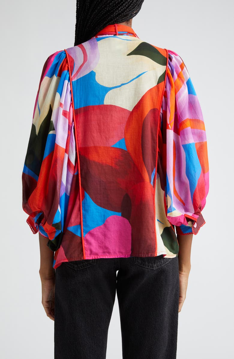 FARM Rio Floral Watercolor Three-Quarter Sleeve Button-Up Top ...