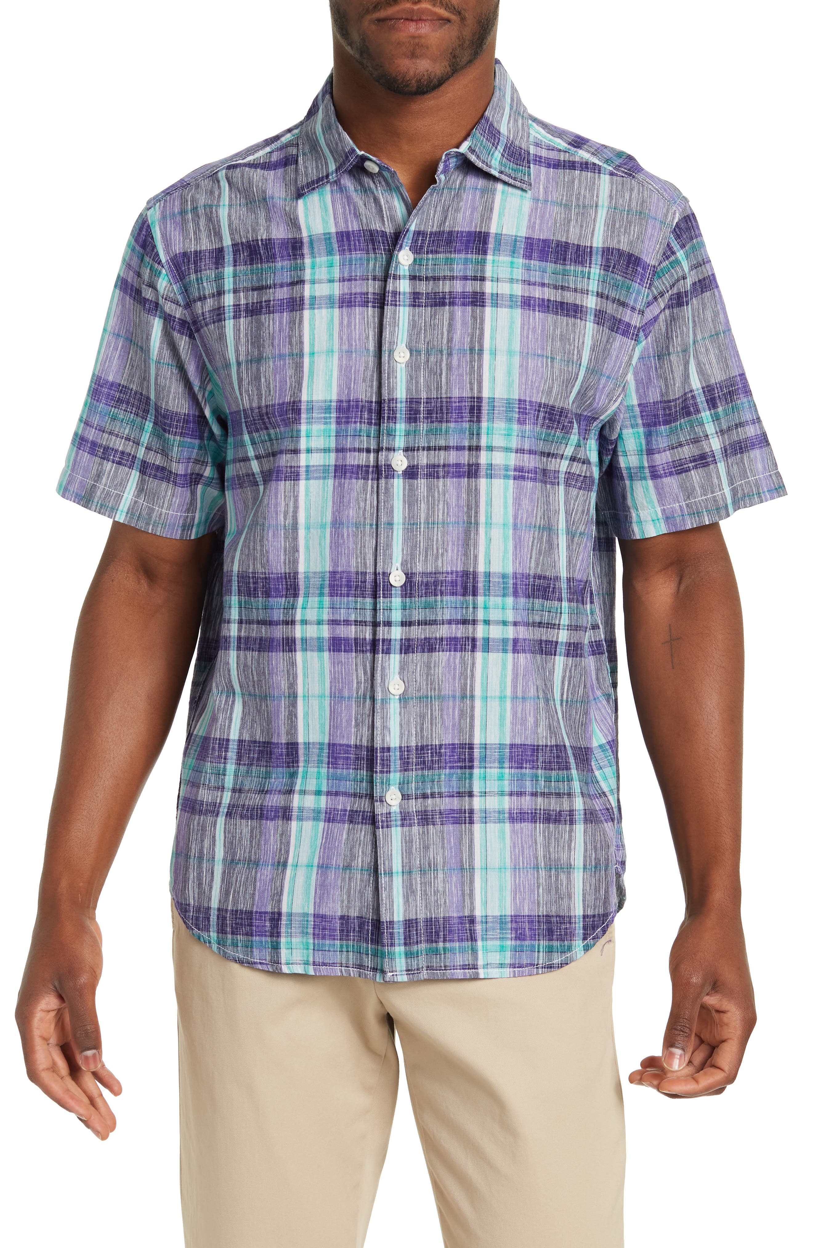 Tommy Bahama Samba Wave Plaid Print Short Sleeve Shirt | Nordstromrack