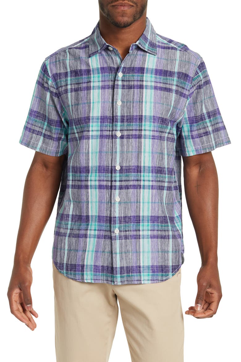 Samba Wave Plaid Print Short Sleeve Shirt (Men) | Nordstromrack