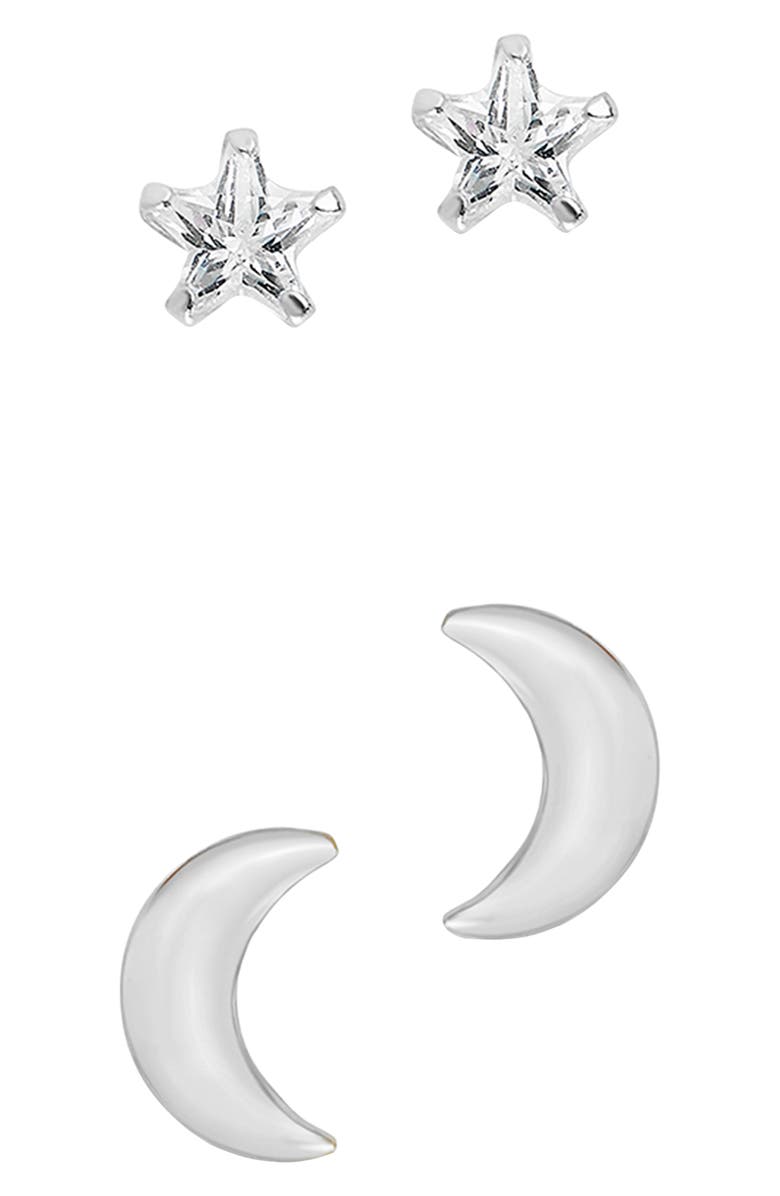 Sterling Forever Set of 2 Crescent & Star Stud Earrings | Nordstromrack