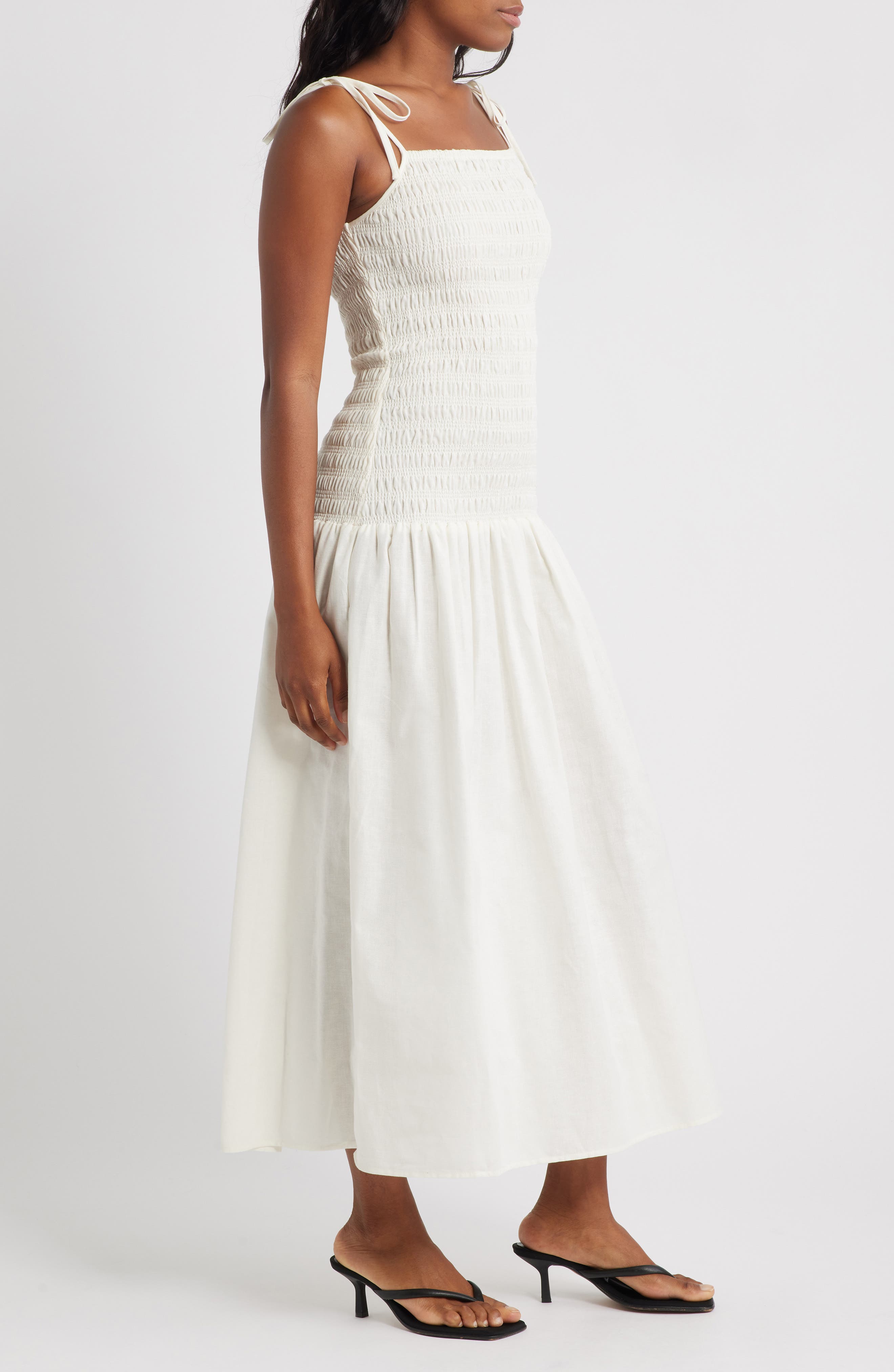 Topshop Shirred Linen Midi Sundress | Nordstromrack