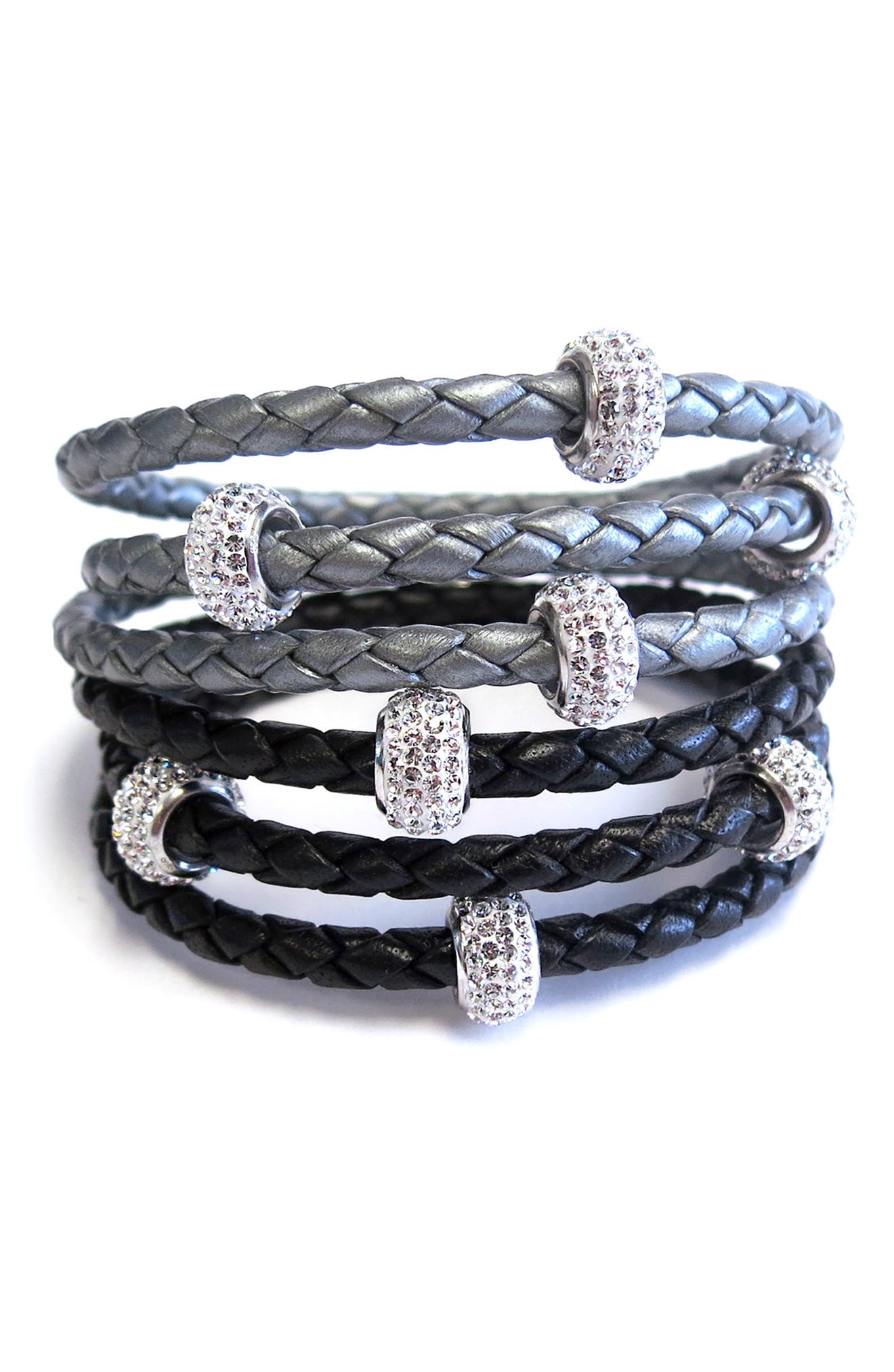 Liza Schwartz Bedazzle Braided Leather Pavé CZ Sterling Silver Bead ...