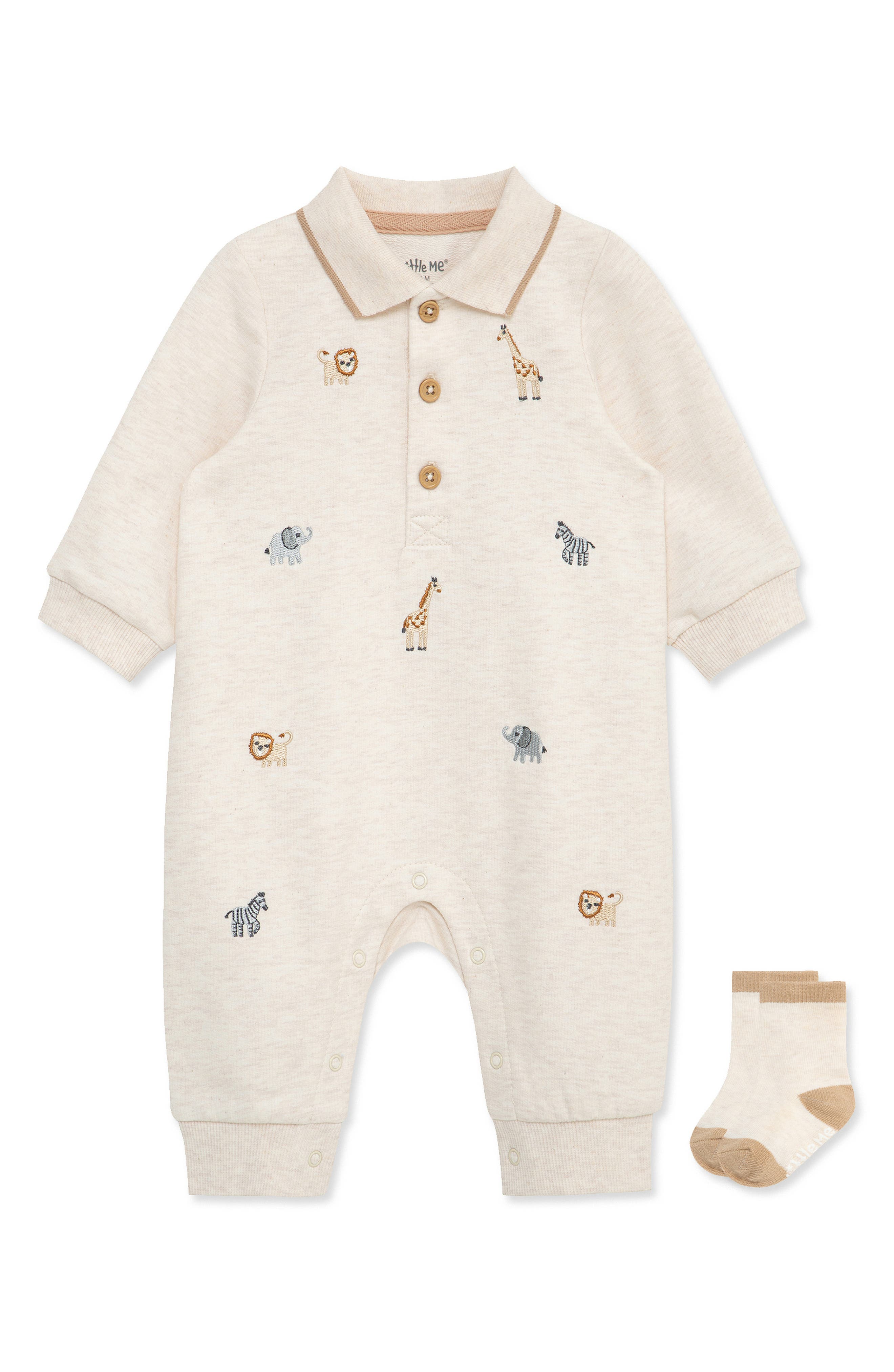 Little Me Safari Polo Romper & Socks Set | Nordstromrack