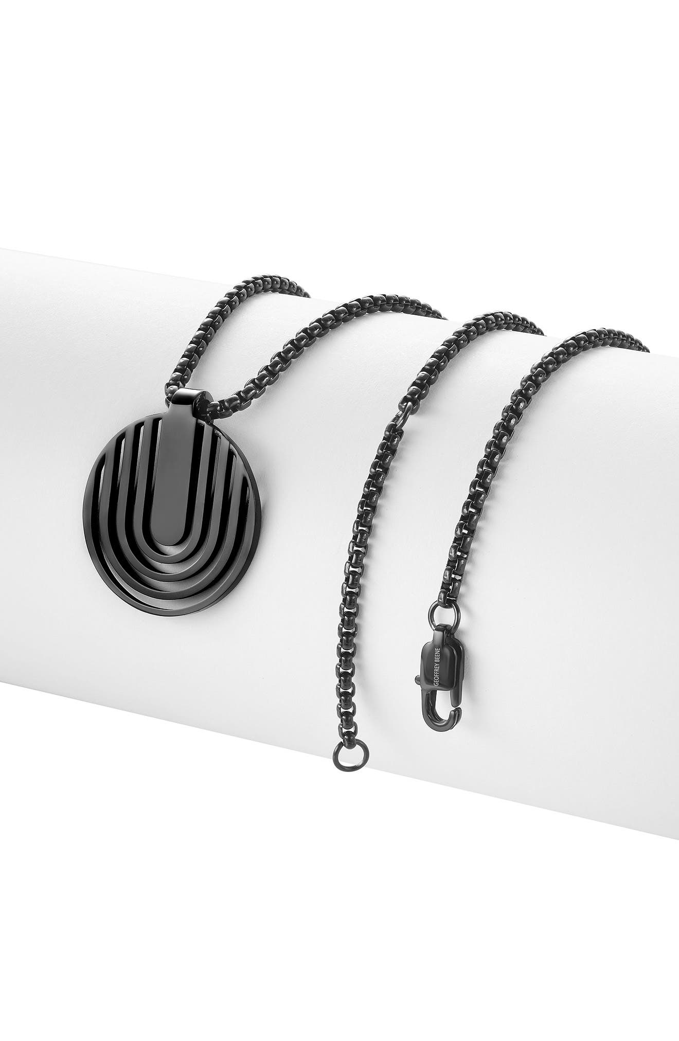 GEOFFREY BEENE Men's Stainless Steel Disc Plate Pendant Necklace ...