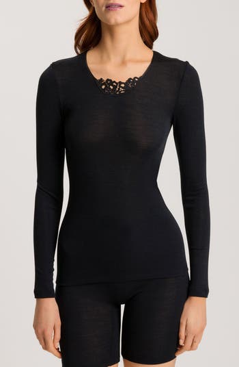 Hanro Lace Trim Merino Wool & Silk Pajama Top | Nordstrom