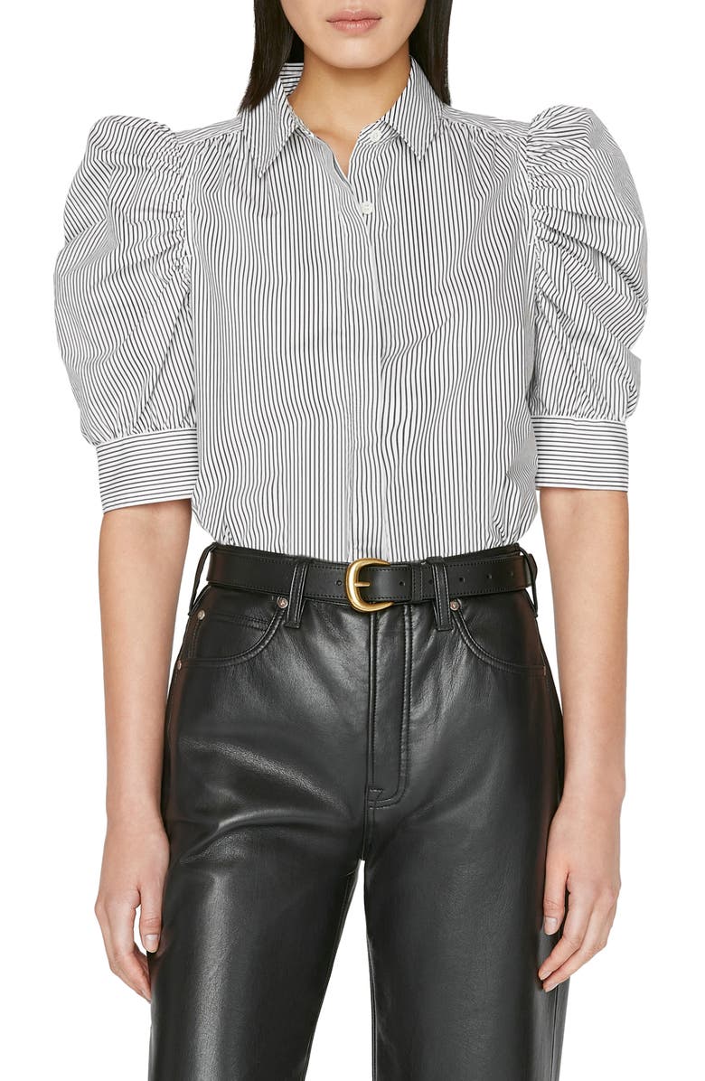 FRAME Stripe Puff Sleeve Organic Cotton Button-Up Shirt | Nordstromrack