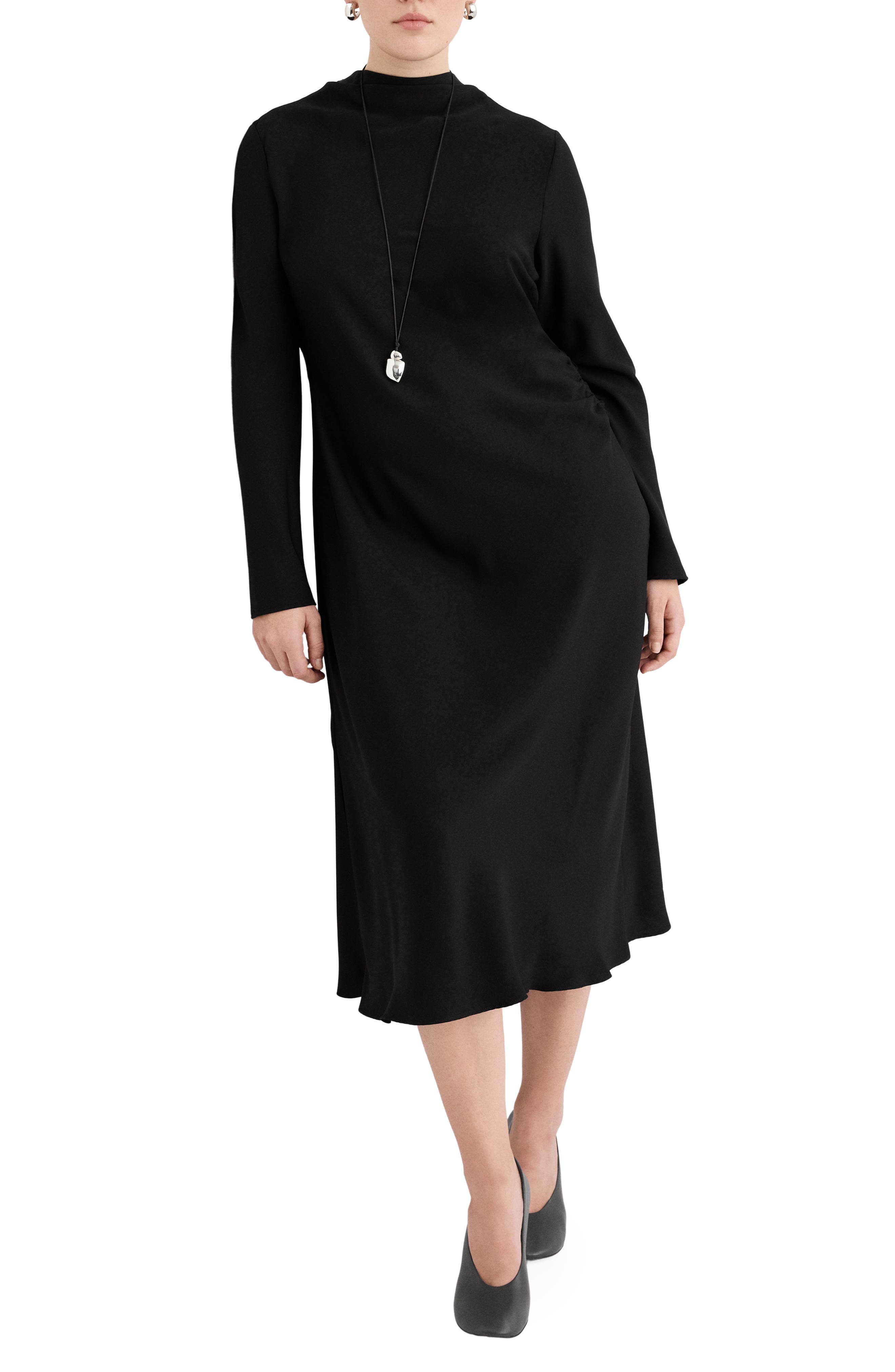 MANGO Ruched Long Sleeve Midi Dress | Nordstrom