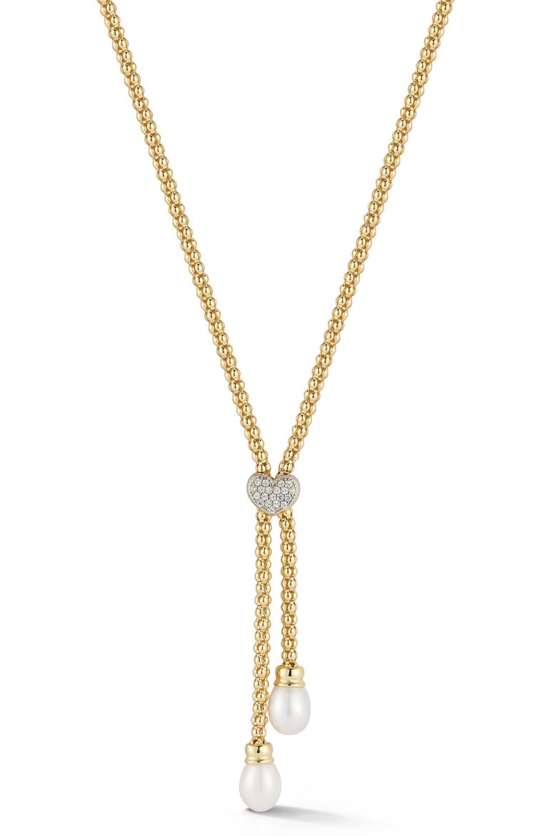 CZ Heart & Cultured Pearl Lariat Necklace (Women) | Nordstromrack