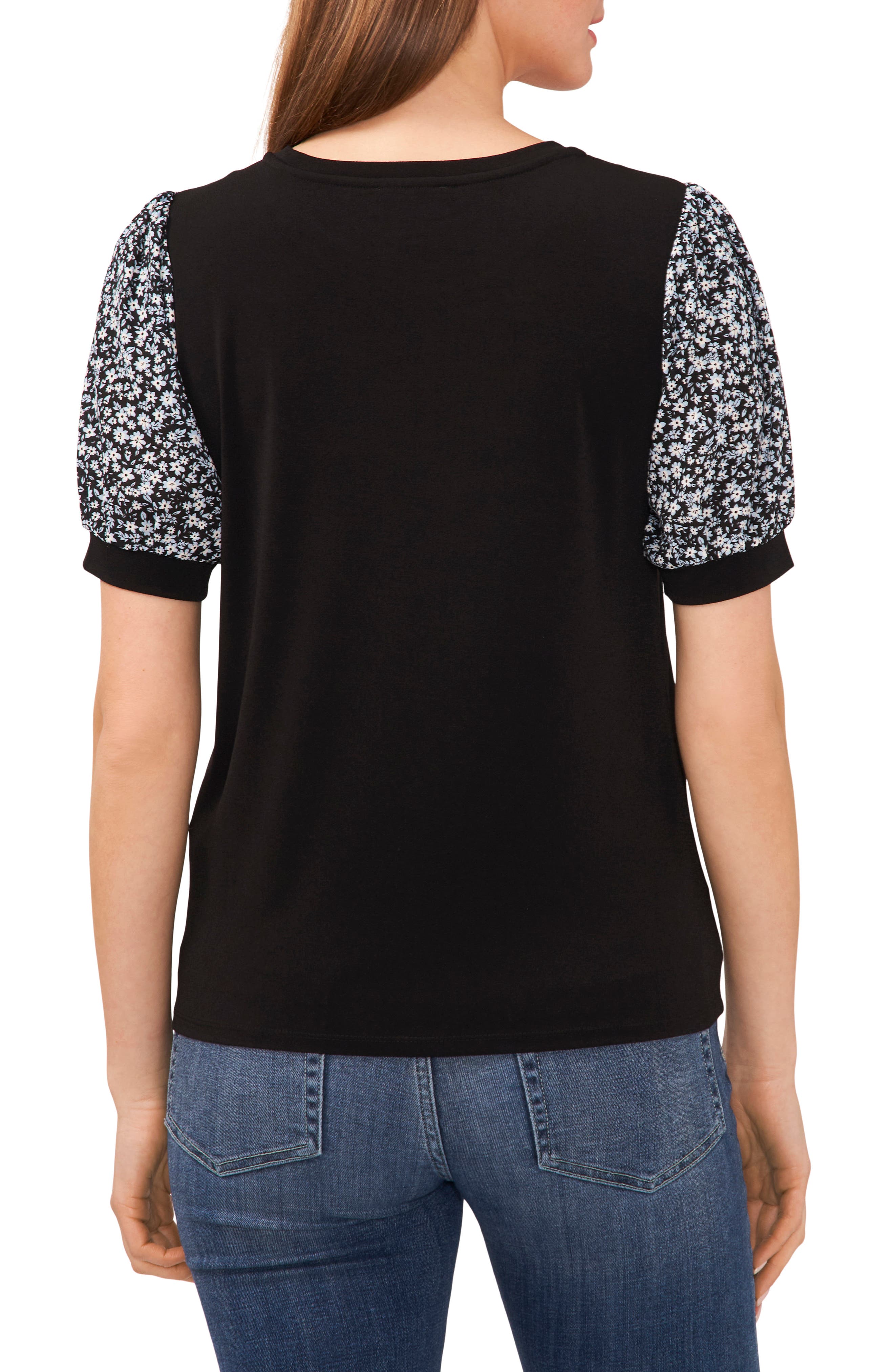 CeCe Floral Sleeve Mixed Media Top | Nordstromrack