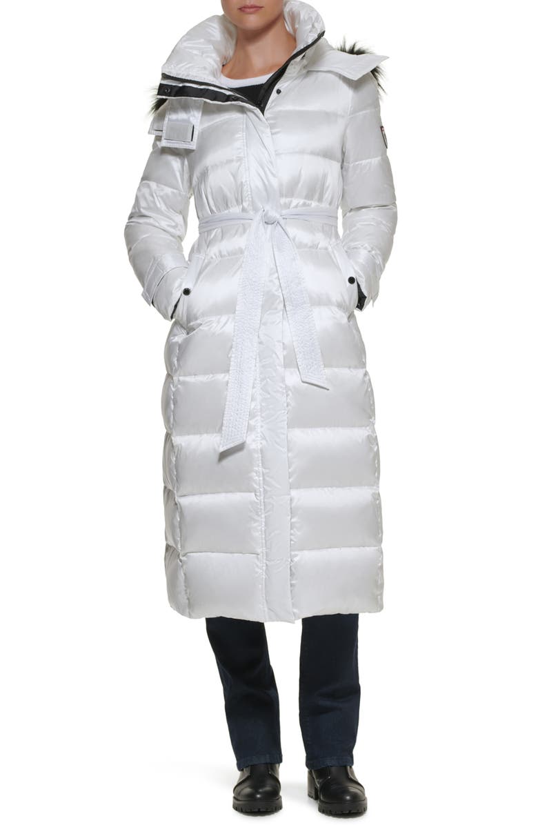 KARL LAGERFELD PARIS Down & Polyester Fill Longline Puffer Jacket with ...