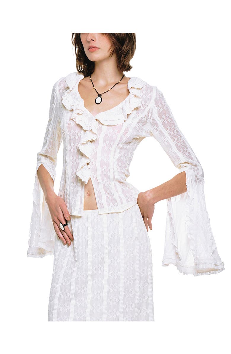 Anna Sui Floral Ruffle Stretch Lace Blouse | Nordstrom