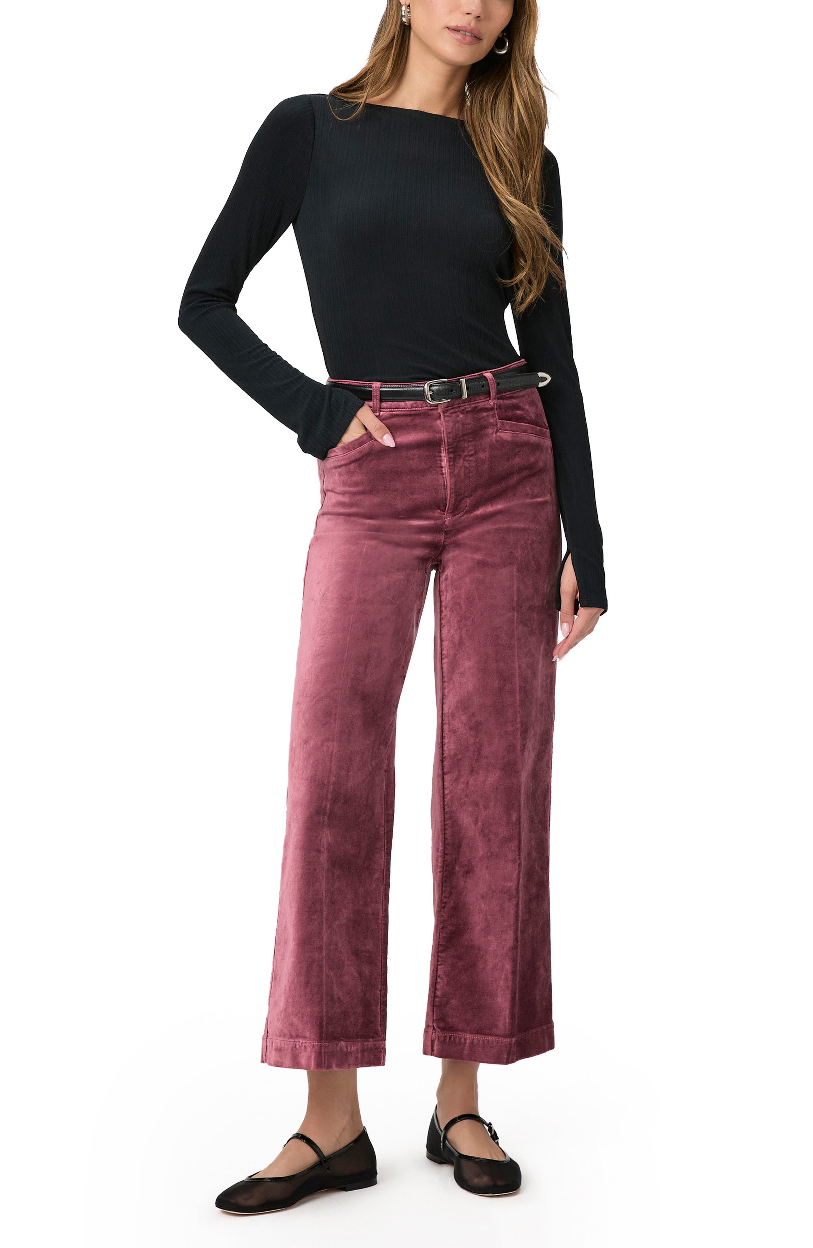 PAIGE Anessa High Waist Ankle Wide Leg Velvet Pants | Nordstromrack