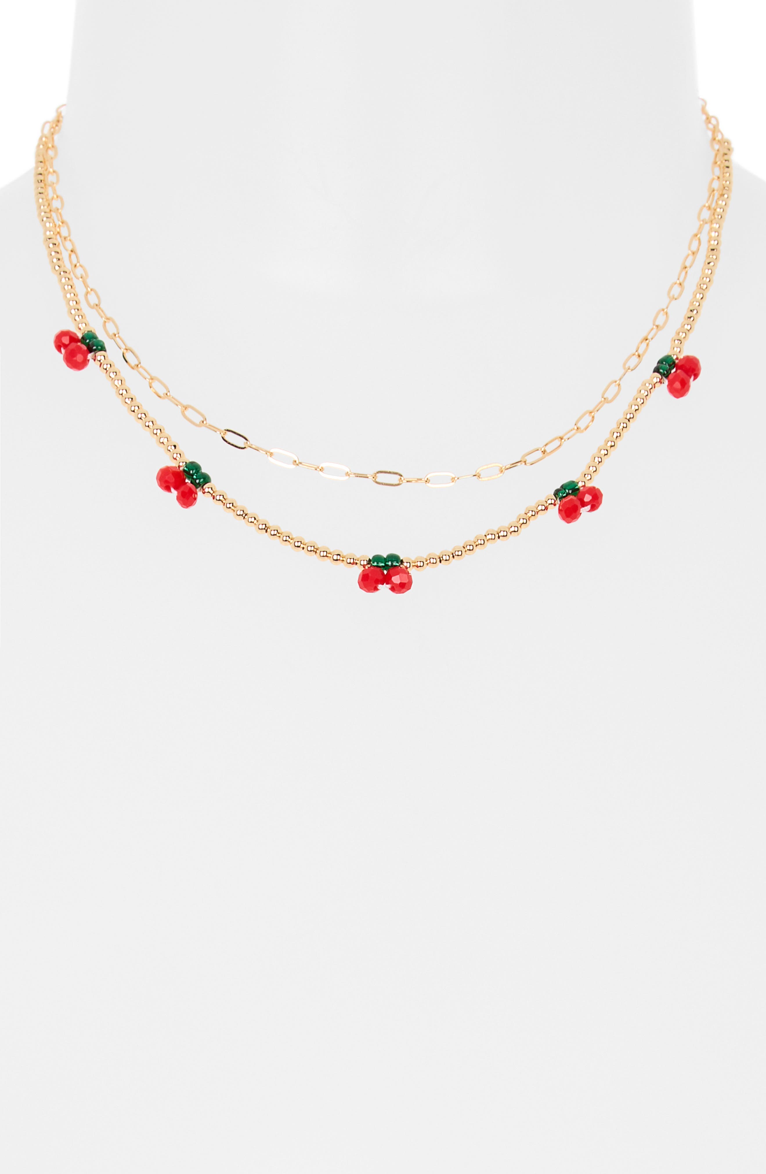 Leith Set of 2 Cherry Beaded & Paper Clip Chain Necklaces | Nordstromrack
