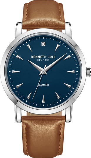 Kenneth Cole Diamond Leather Strap Watch, 44mm - 0.005ct. | Nordstromrack