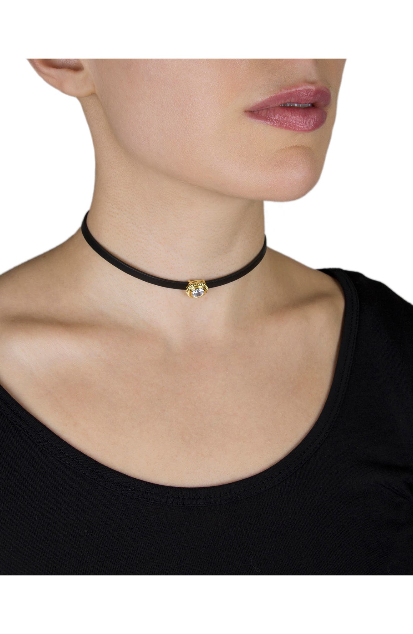 CZ by Kenneth Jay Lane Quatrefoil CZ Vegan Leather Choker | Nordstromrack