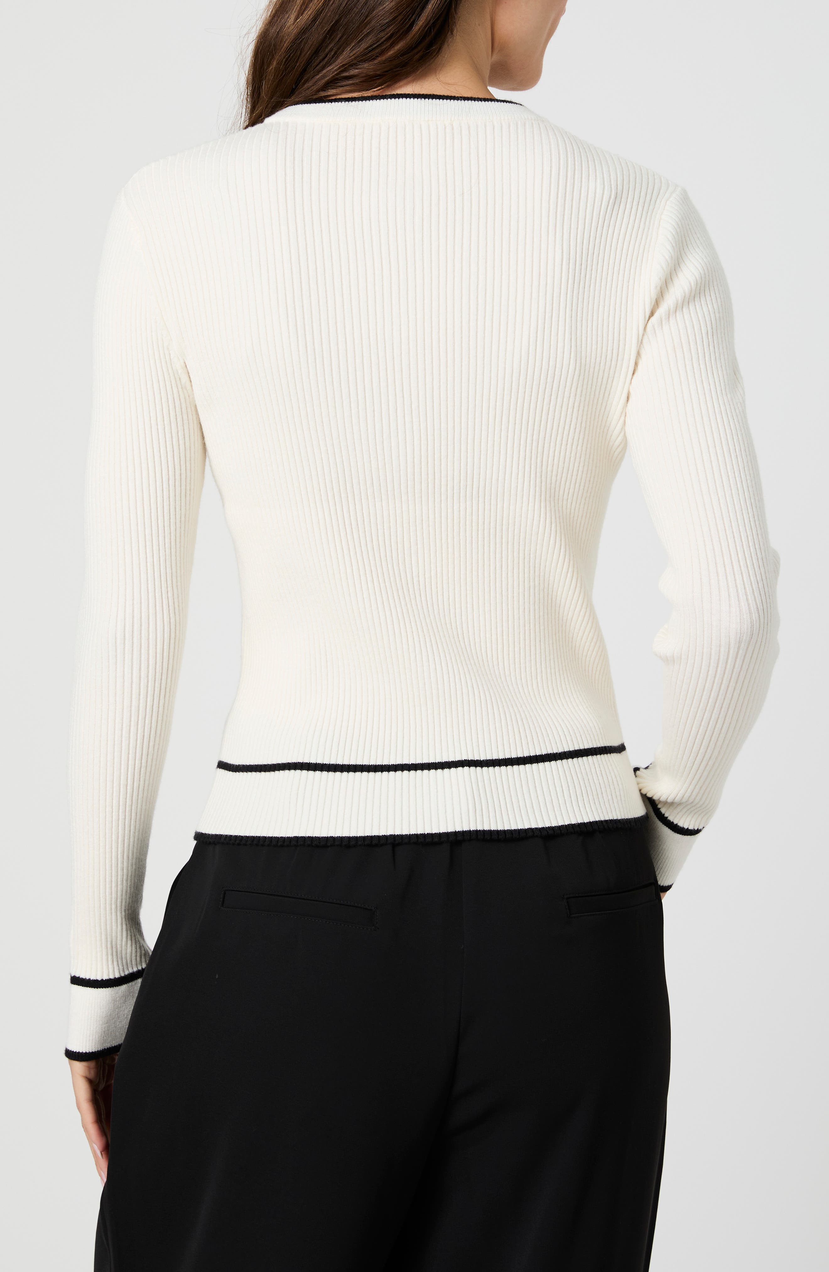 French Connection Contrast Tipped Bow Rib Cardigan | Nordstromrack