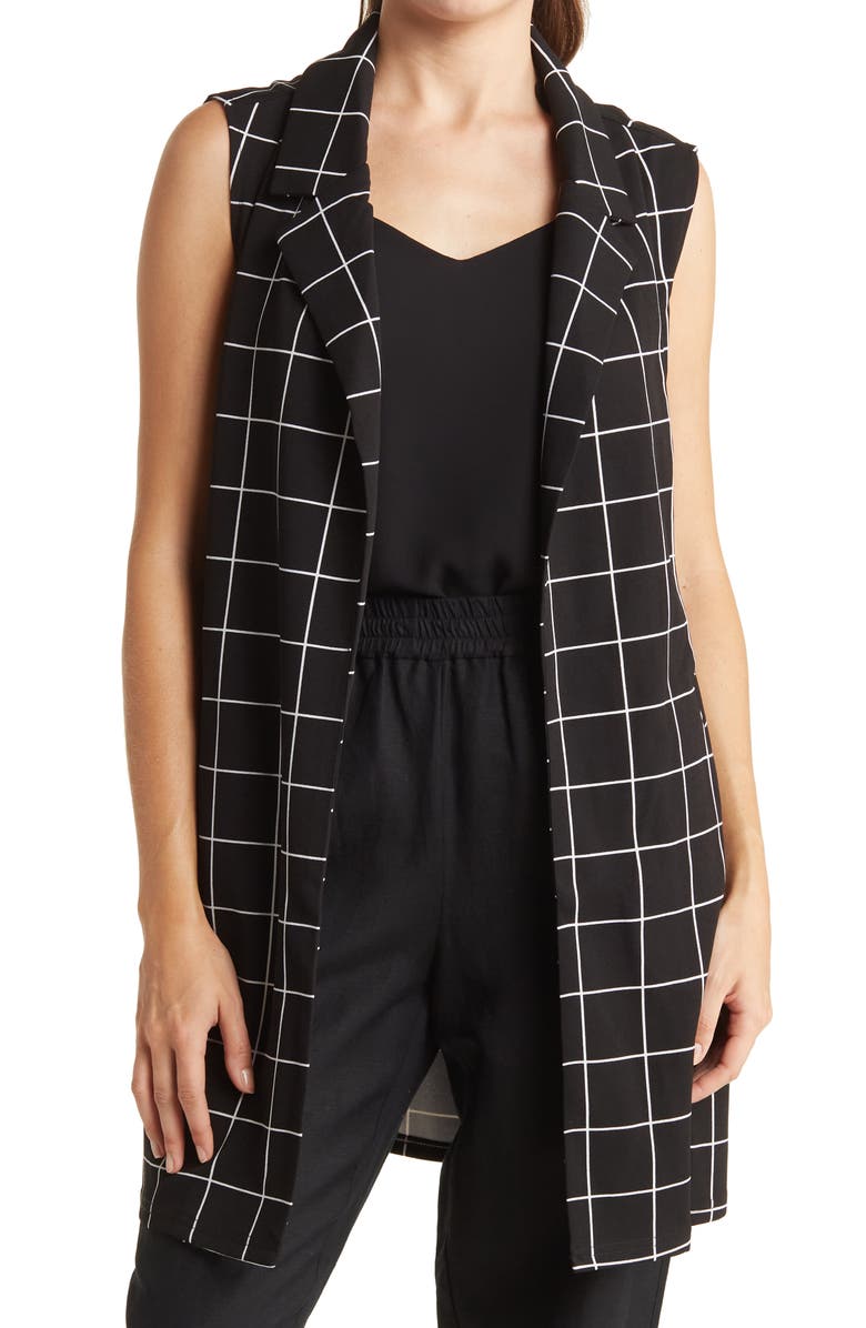 MELLODAY Windowpane Notch Collar Longline Vest | Nordstromrack