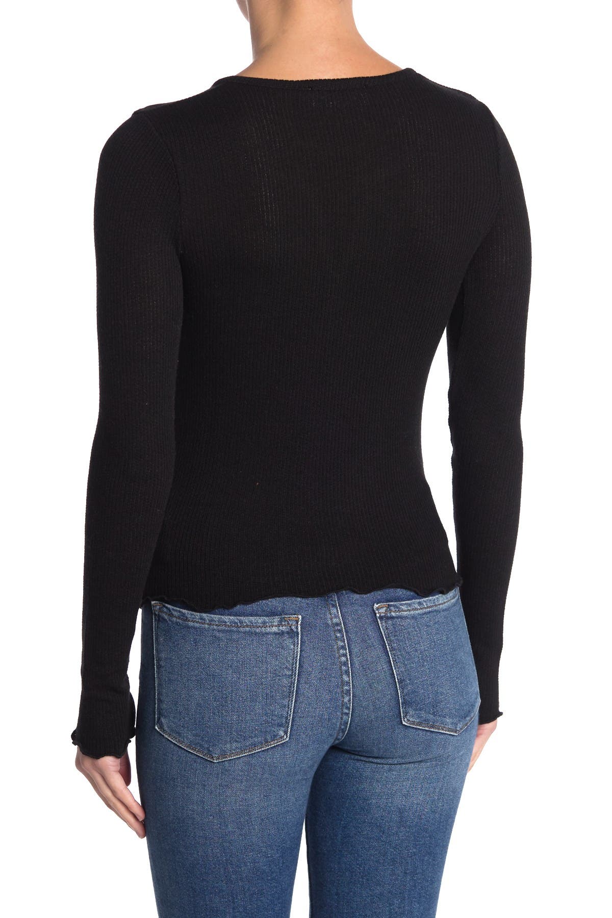 Double Zero Long Sleeve Notch Neck Lettuce Trim Top | Nordstromrack