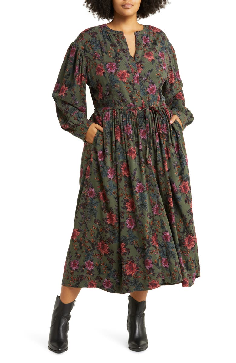 Treasure & Bond Floral Print Tie Waist Long Sleeve Maxi Dress ...