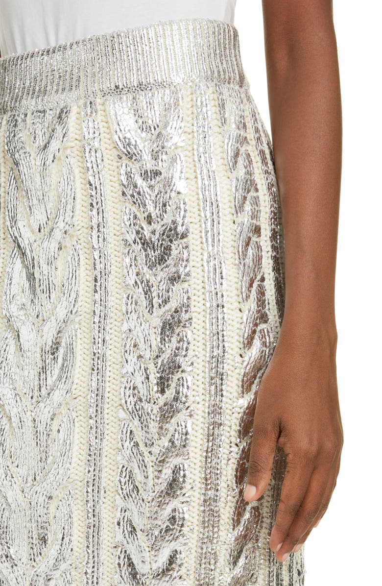 Balmain Metallic Cable Knit Virgin Wool Blend Midi Skirt | Nordstrom