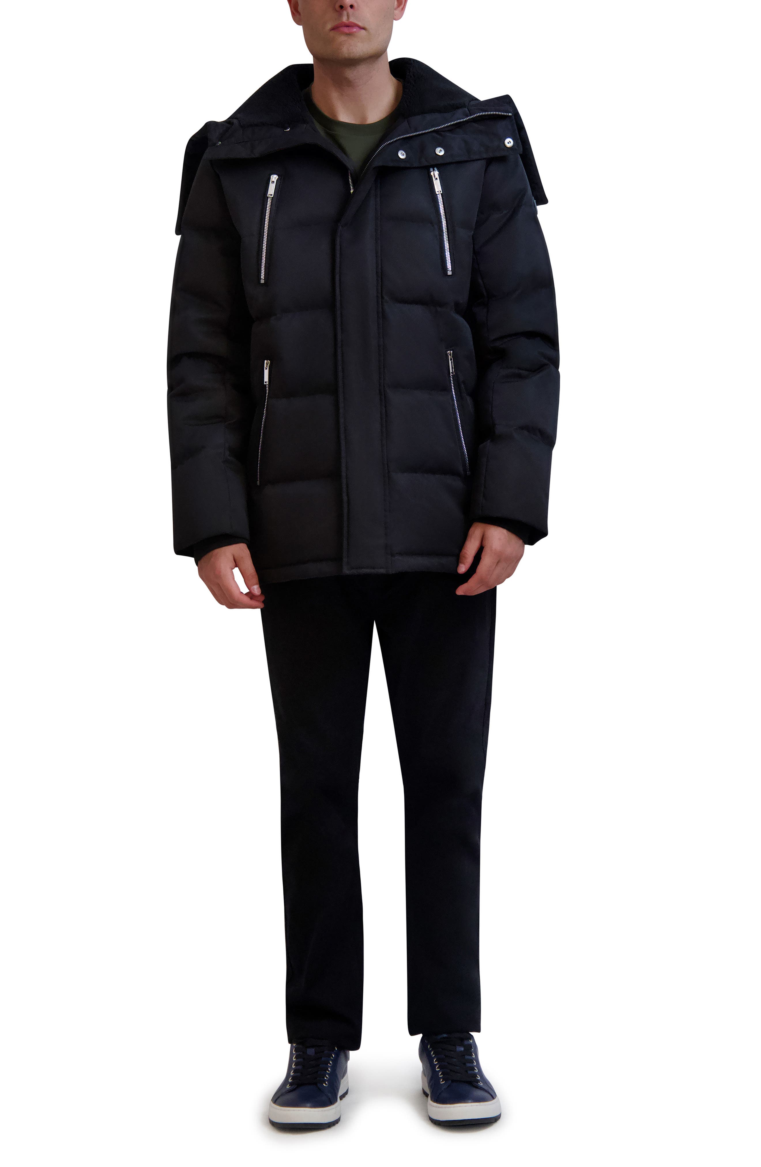 KARL LAGERFELD PARIS Faux Fur Lined Down & Feather Fill Quilted Jacket ...