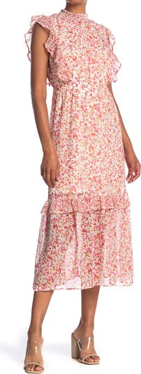 Caslon® Ruffle Trim Smocked Neck Tiered Maxi Dress | Nordstromrack