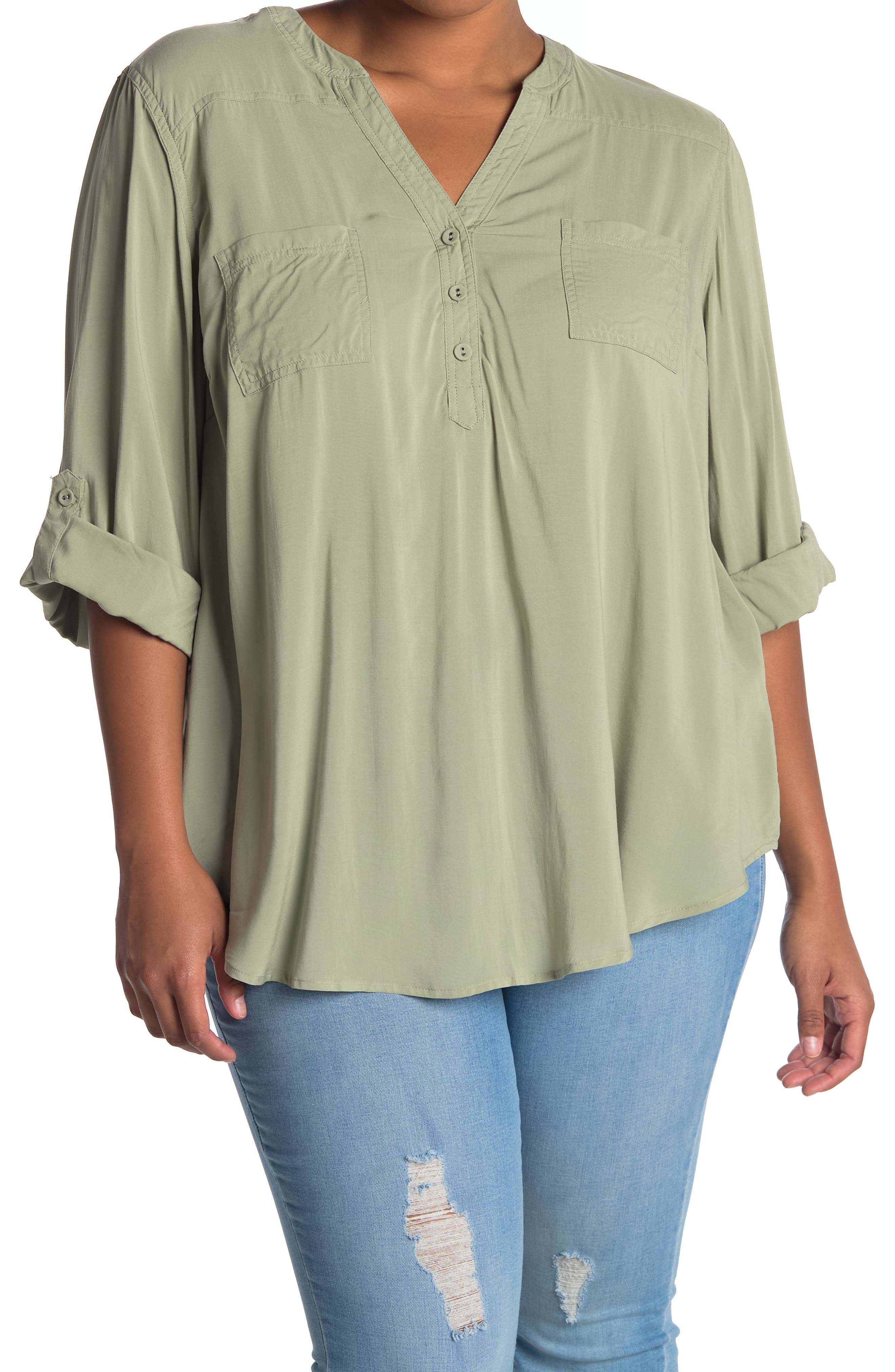 PHILOSOPHY REPUBLIC CLOTHING philosophy Roll Tab Long Sleeve Blouse ...