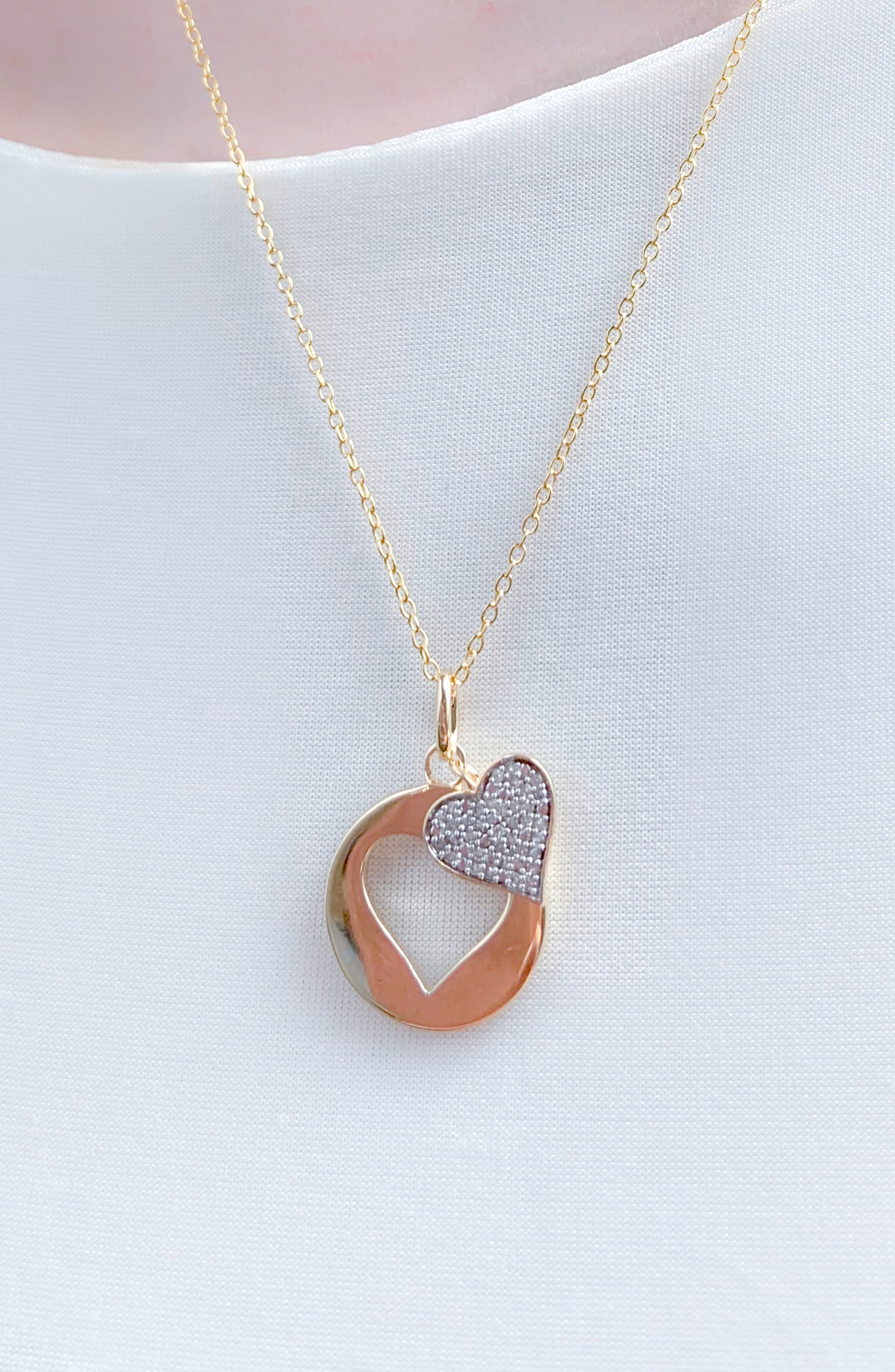 DELMAR Double Heart Pavé Diamond Pendant Necklace - 0.10 ctw ...