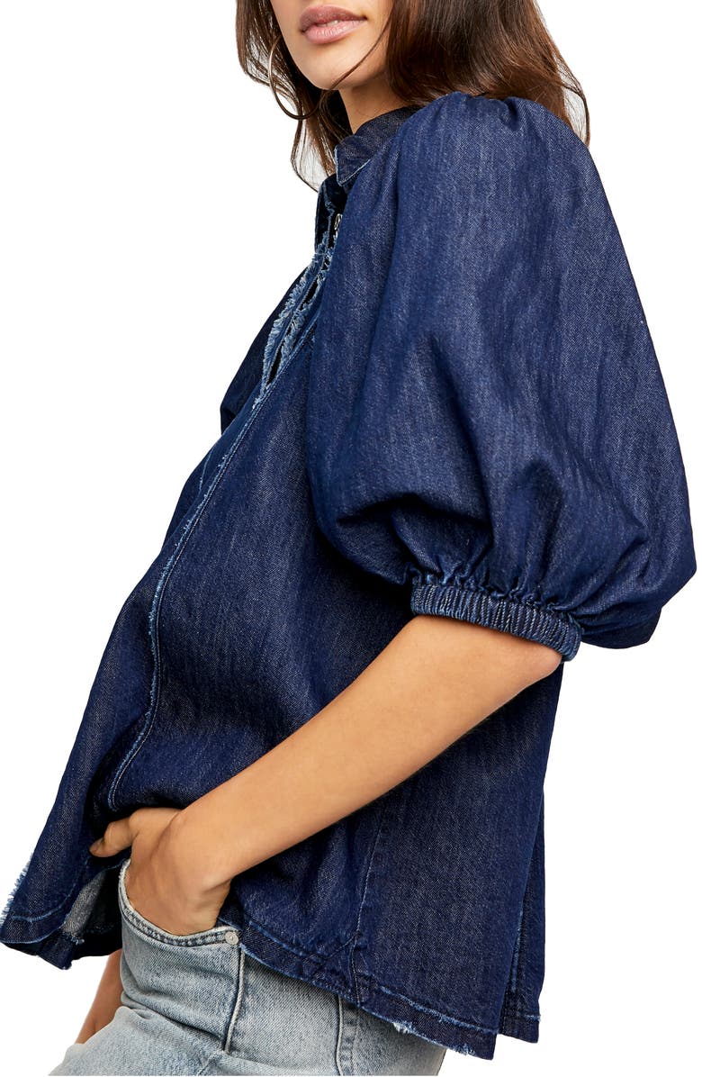 Free People Suhrie Puff Sleeve Denim Button-Up Shirt | Nordstromrack