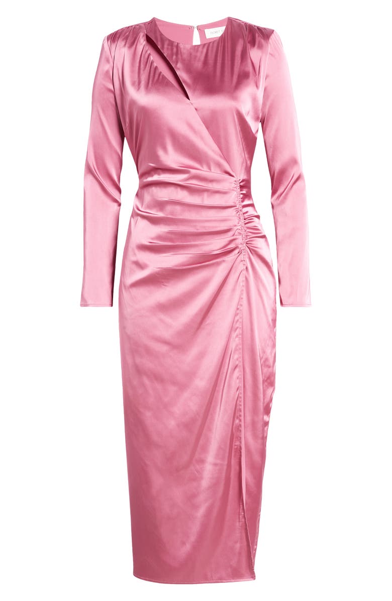 FLORET STUDIOS Side Ruched Long Sleeve Satin Midi Dress | Nordstromrack