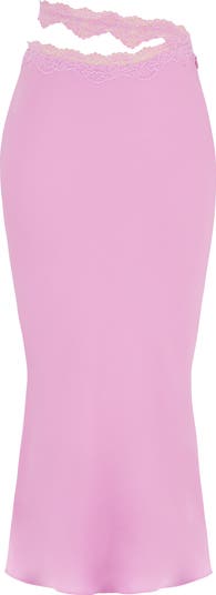 HOUSE OF CB Mathilda Lace Trim Satin Maxi Skirt | Nordstrom