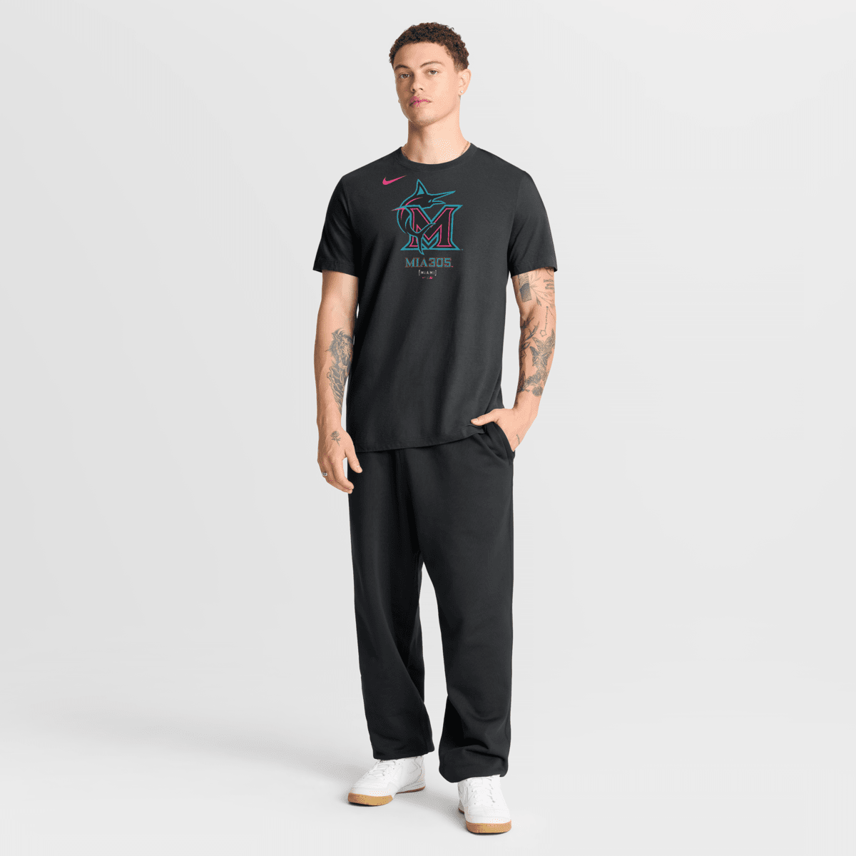 Nike Men's Nike Black Miami Marlins City Connect Large Logo T-Shirt ...