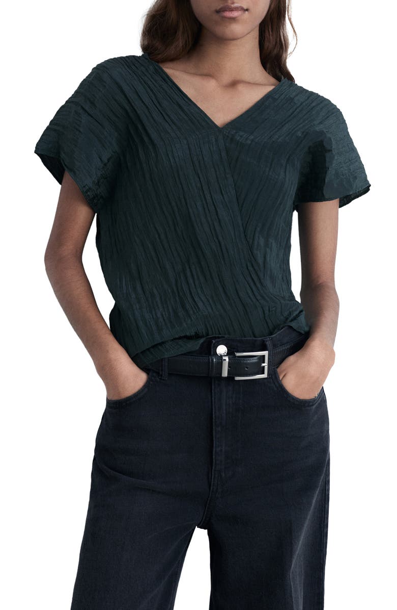 MANGO Wrinkled Effect V-Neck Top | Nordstrom