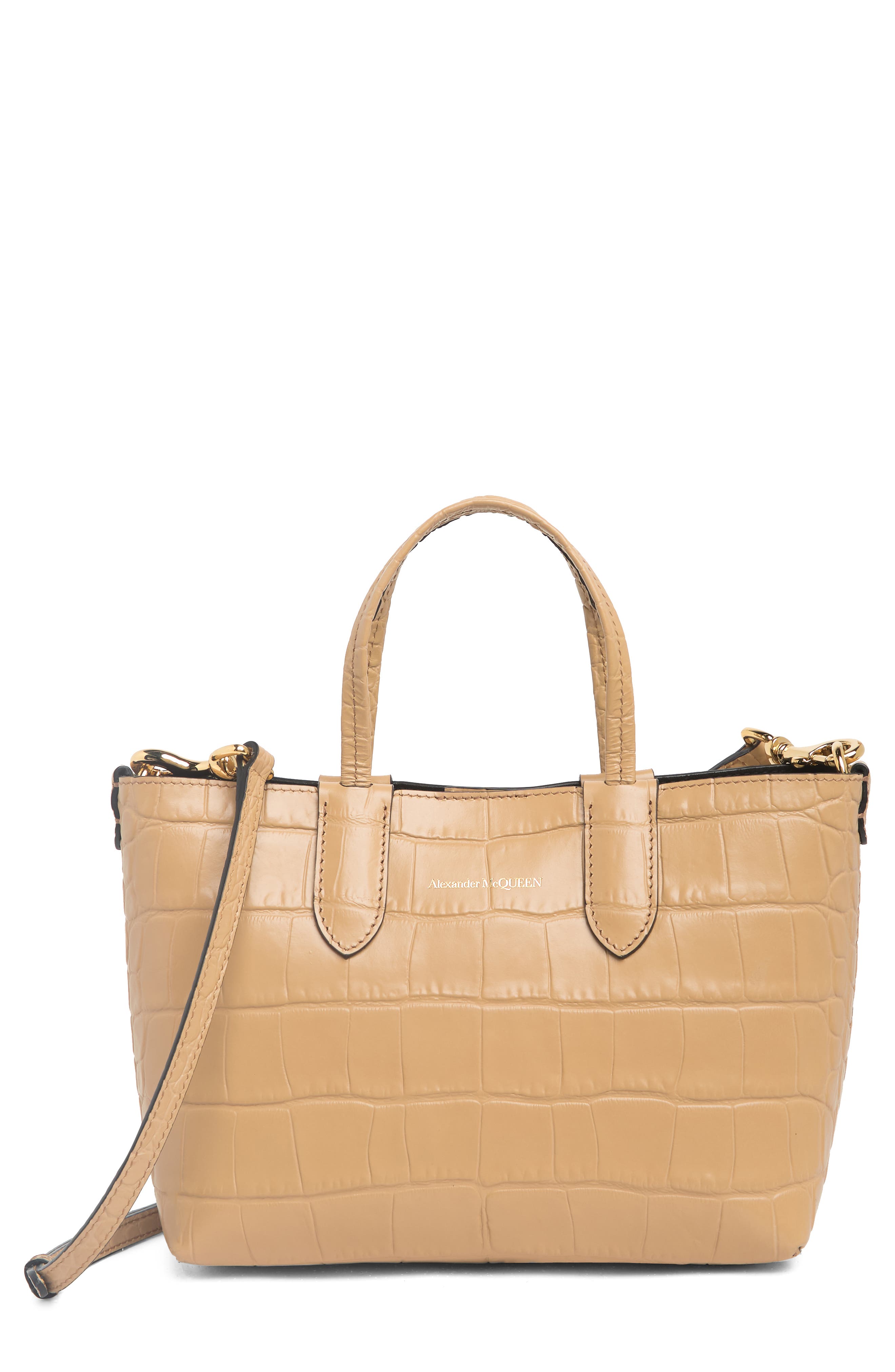 McQueen Mini Shopper Croc Embossed Leather Satchel | Nordstromrack