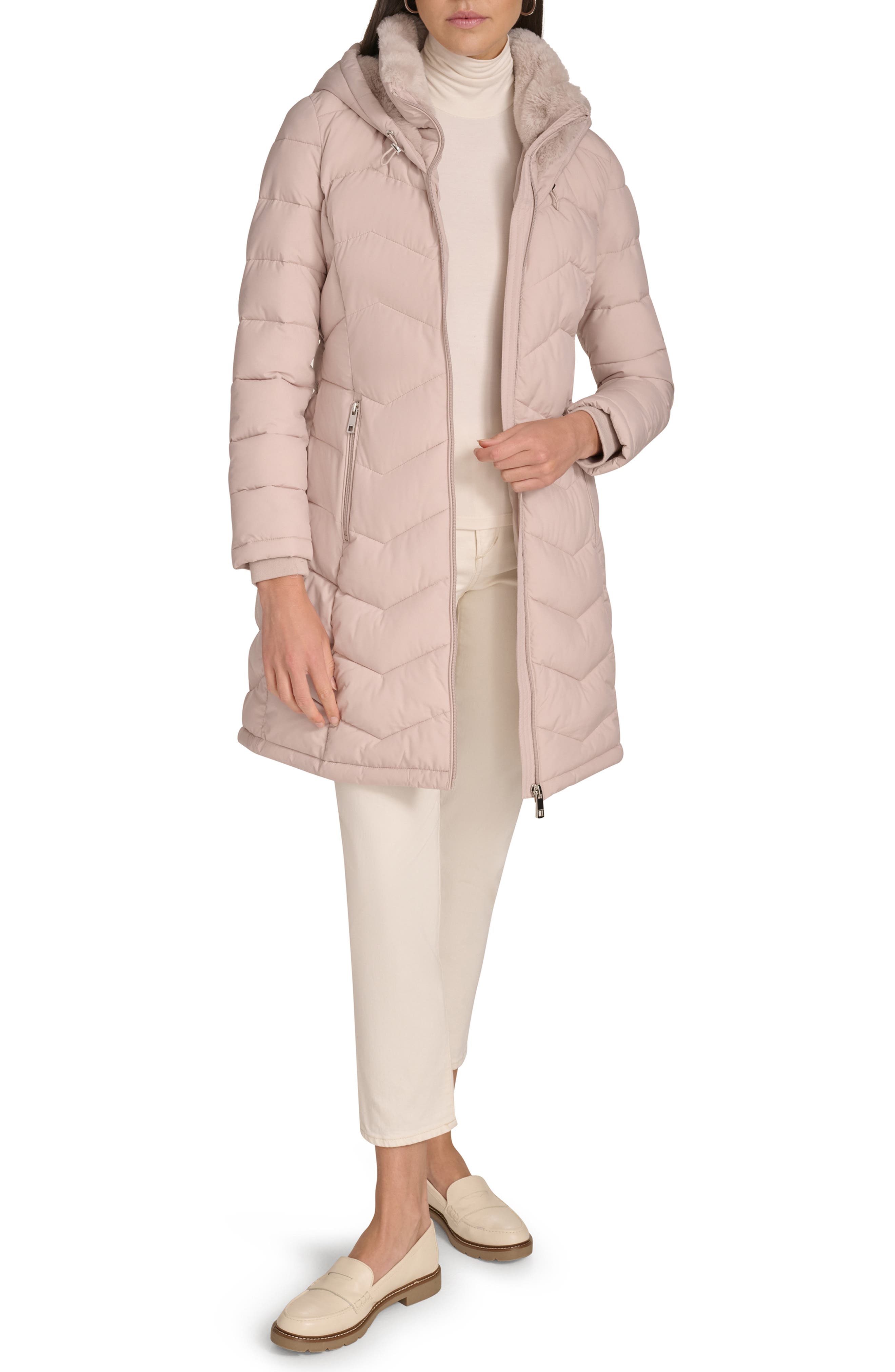 Calvin Klein Matte Stretch Hooded Chevron Quilted Jacket | Nordstromrack