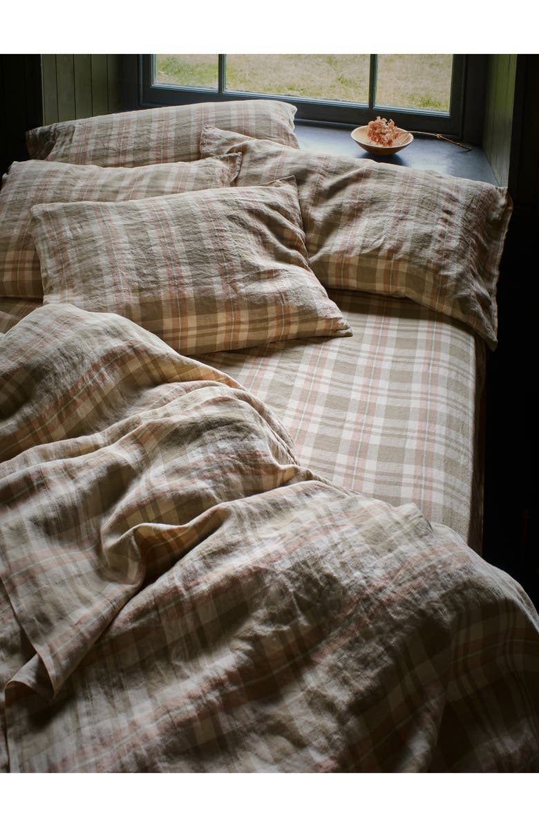 PIGLET IN BED Check Linen Flat Sheet | Nordstrom