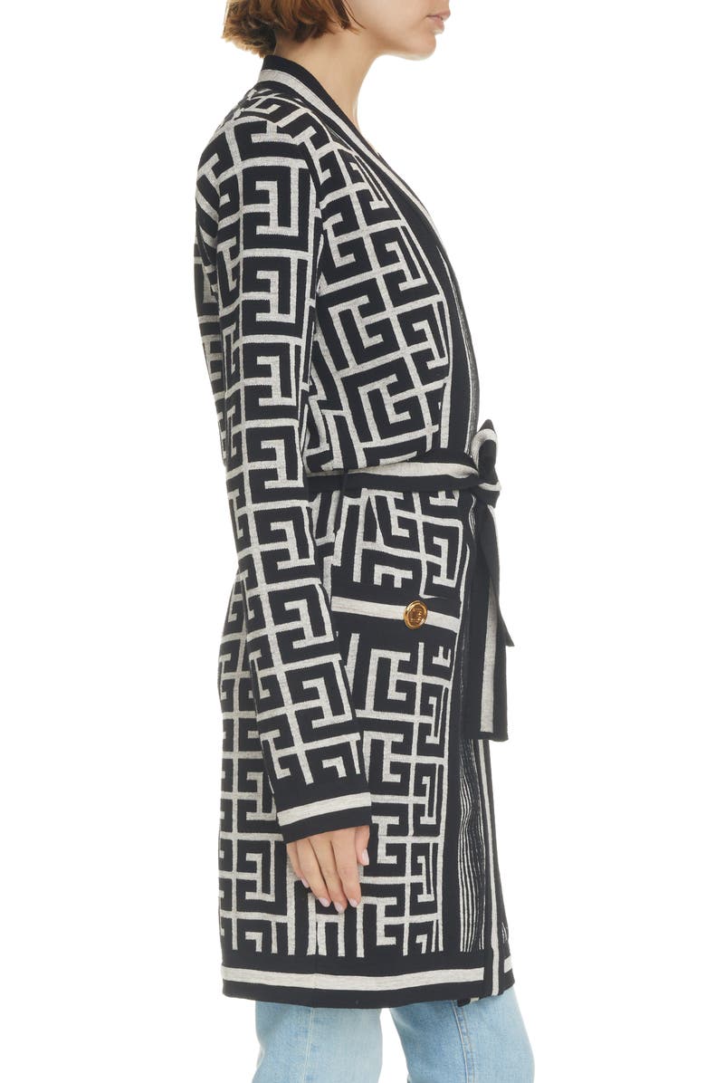Balmain Monogram Jacquard Merino Wool Blend Wrap Cardigan | Nordstrom