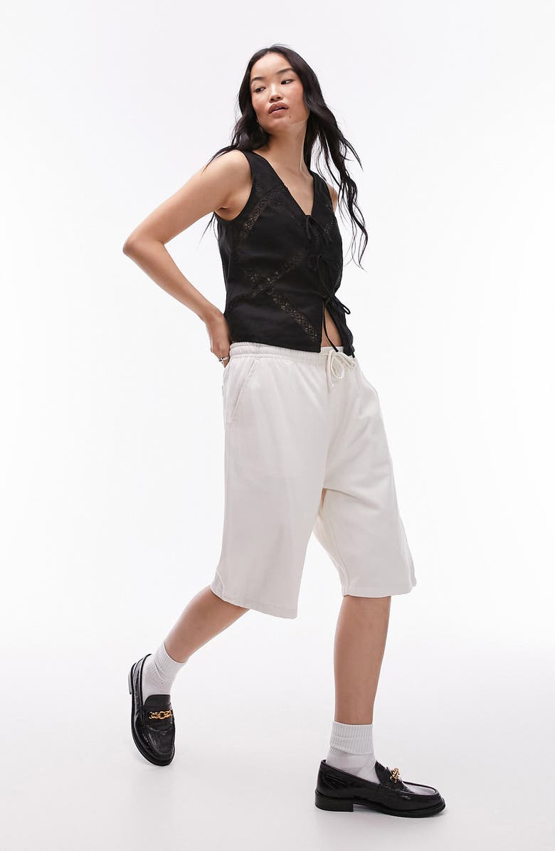 Topshop Lace Trim Tie Front Cotton & Linen Tank | Nordstromrack