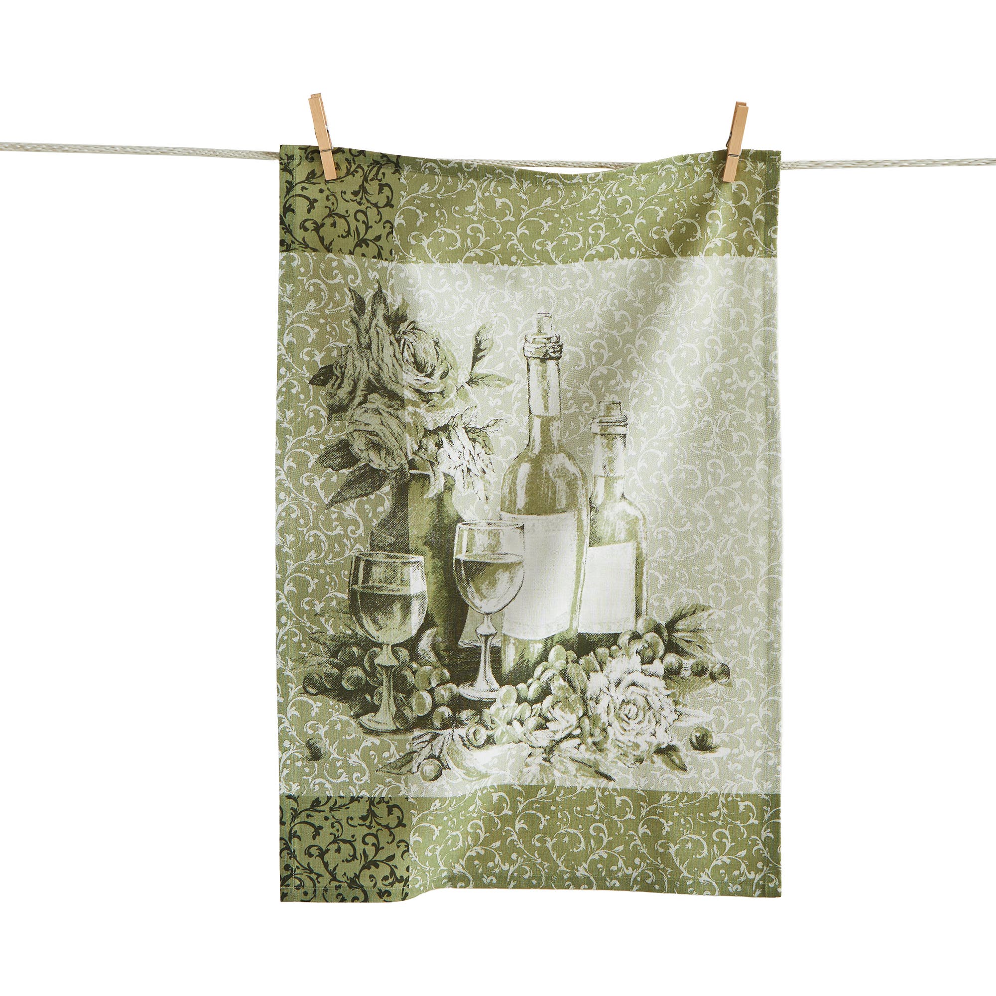Wine Bottles Bold Artwork Dishtowel Green Multi Cotton Everyday | Nordstrom