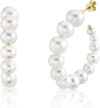 RON HAMI 14K Yellow Gold Cultured Pearl Hoop Earrings | Nordstromrack