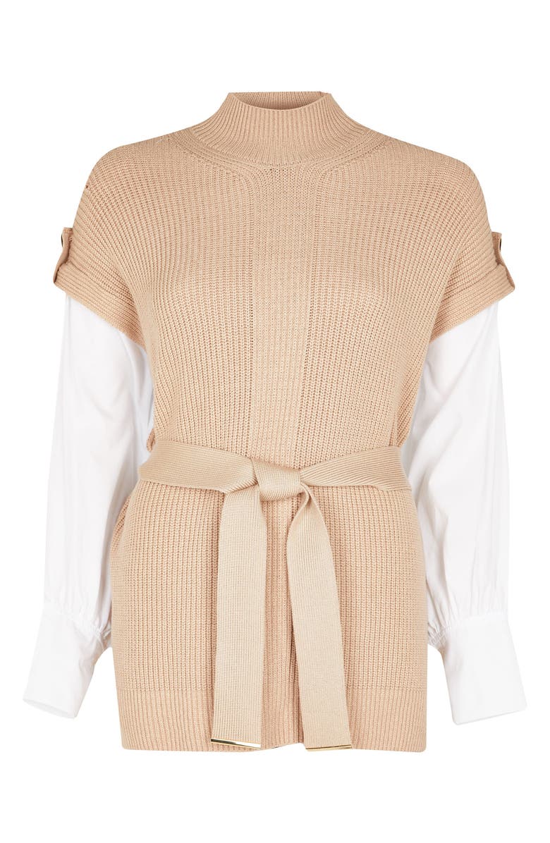 River Island Belted Knit Tabard with Poplin Sleeves | Nordstromrack