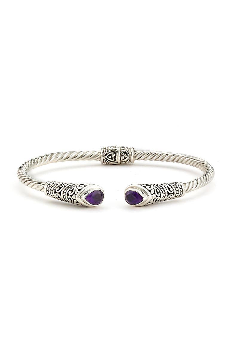 SAMUEL B. Sterling Silver Pear Cut Amethyst Twisted Cable Bangle ...