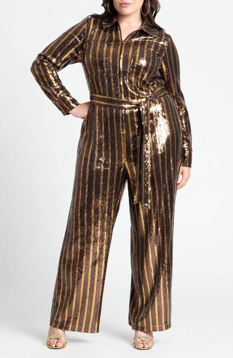 Plus Size Sequin Jumpsuit With Sleeves
