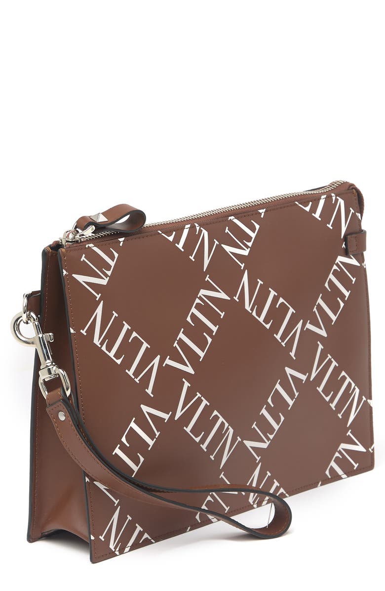 Valentino Logo Print Leather Flat Pouch | Nordstromrack