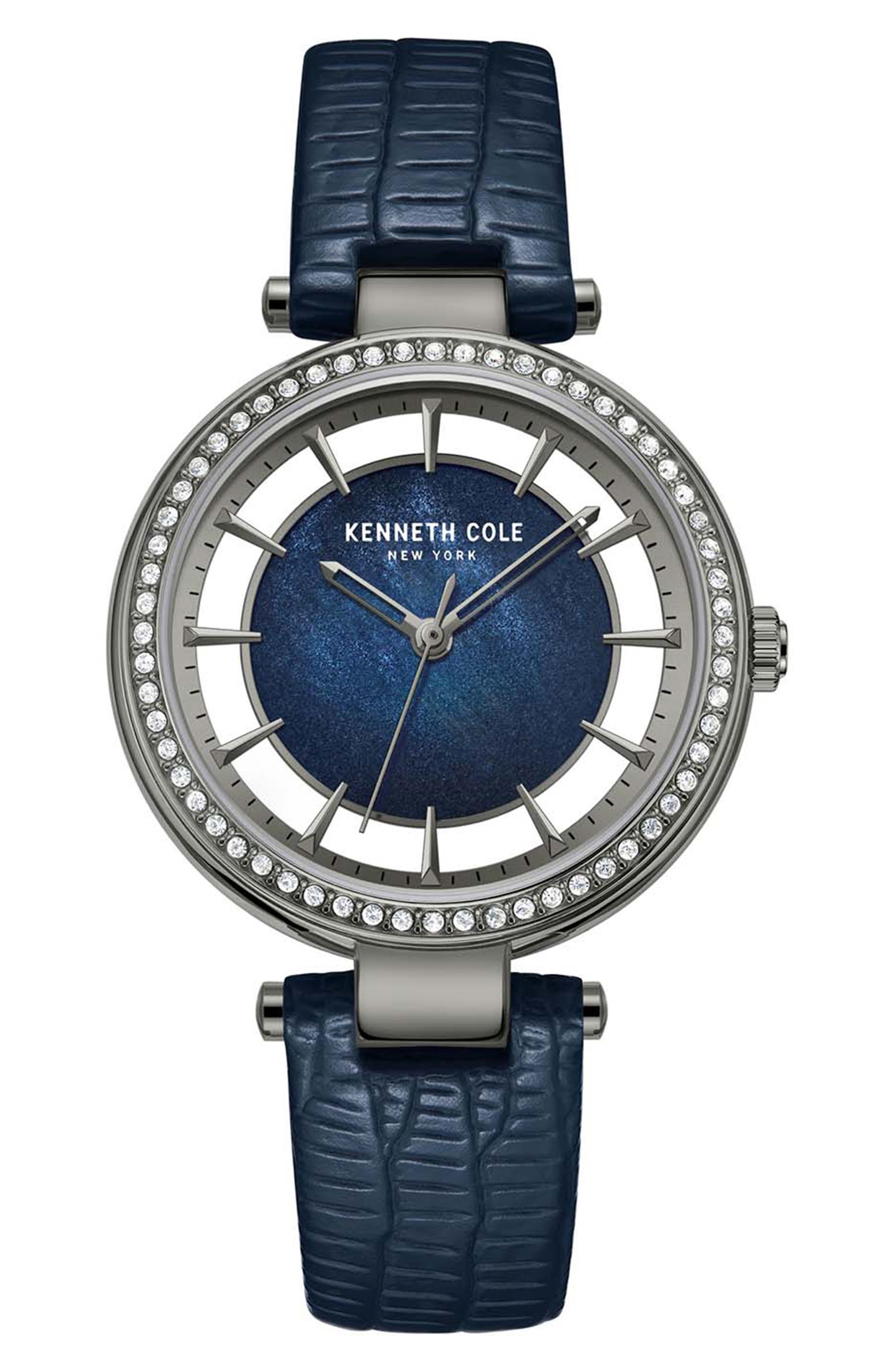 Kenneth Cole Transparency Leather Strap Watch, 34mm | Nordstromrack