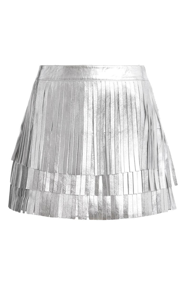 AllSaints Aisha Foil Tiered Fringe Leather Miniskirt | Nordstromrack