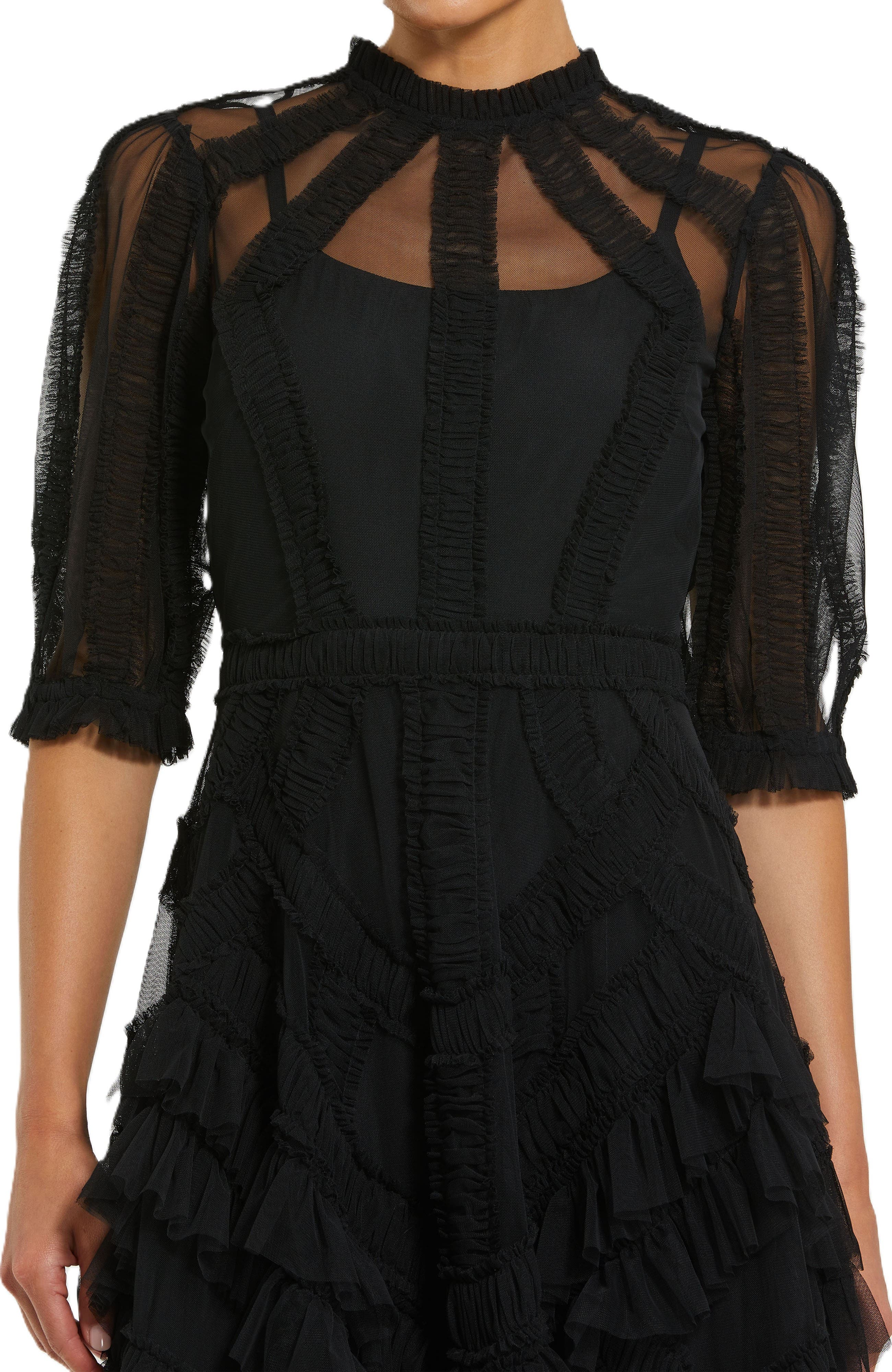 Mac Duggal High Neck Puff Sleeve Ruffle Tiered Dress | Nordstrom