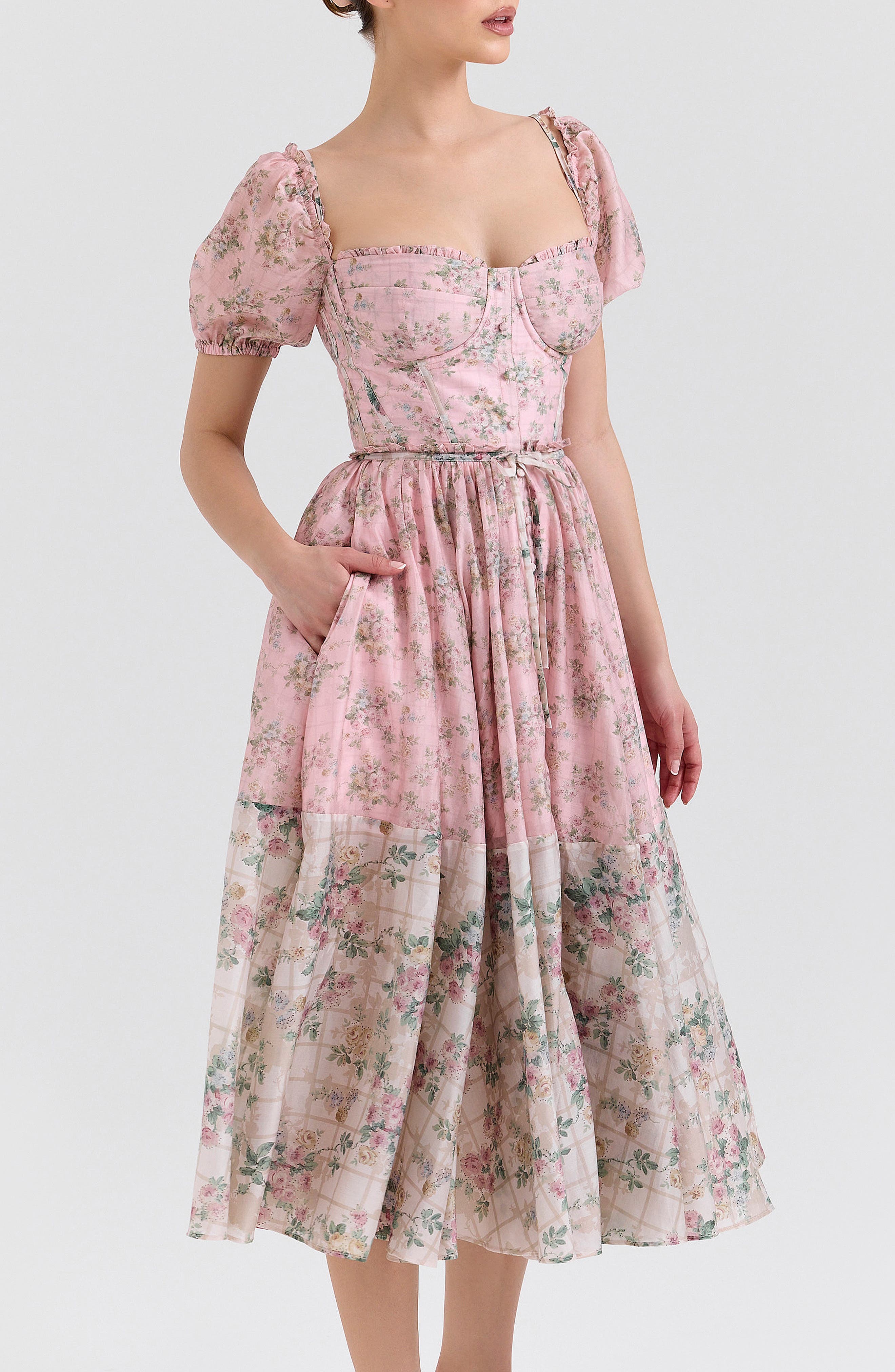 HOUSE OF CB Penelope Floral Puff Sleeve Corset Maxi Dress | Nordstrom